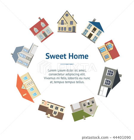 Cartoon Houses Exterior Banner Card Circle. Vector - Stock Illustration ...