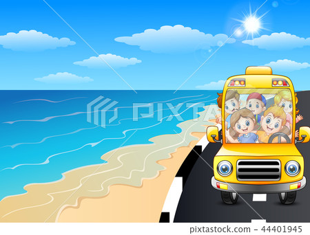 Vector illustration of Happy children riding a car - Stock Illustration ...