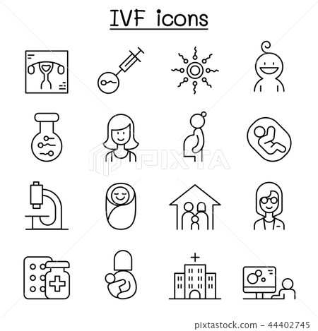 IVF, In Vitro Fertilization icon set in thin line - Stock Illustration ...