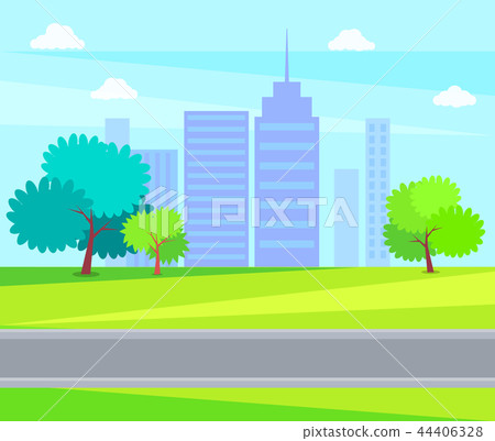 City Park Green Trees on Background of Skyscrapers - Stock Illustration ...
