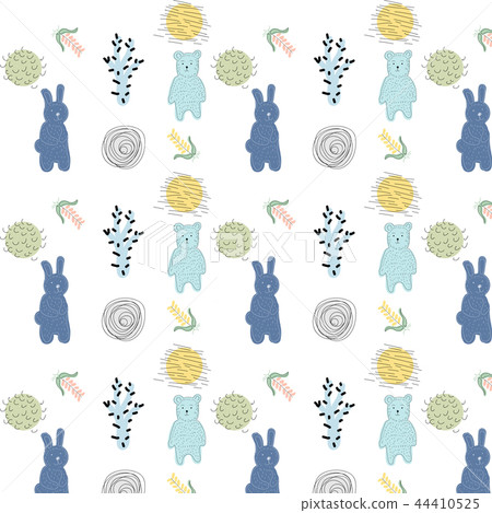 seamless pattern with cute animals - bear and rab - Stock Illustration ...