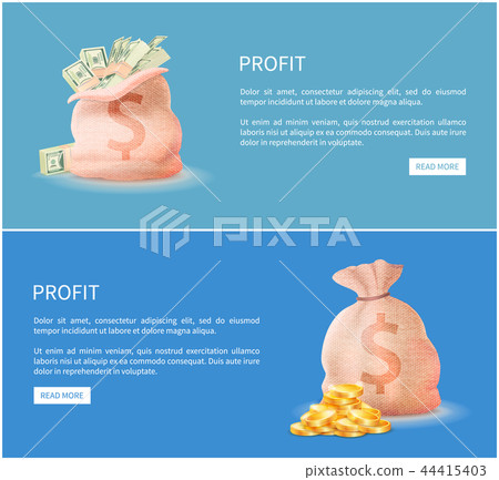 Profit Web Posters Set Sacks Full of Money Vector - Stock Illustration ...