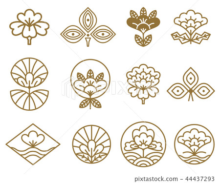 Japanese Icons Flowers Set Vector Illustration - Stock Illustration ...