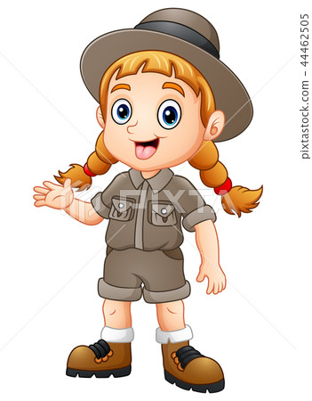 Vector illustration of Girl explorer waving - Stock Illustration ...
