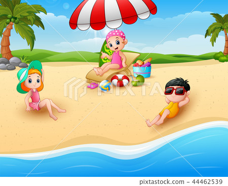 Children sunbathing on the beach - Stock Illustration [44462539] - PIXTA