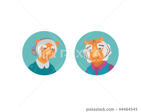 Vector cute old tiger and tigress characters - Stock Illustration ...