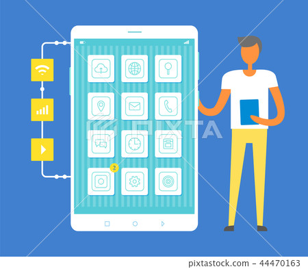 Mobile Phone and Standing Man Vector Illustration - Stock Illustration ...