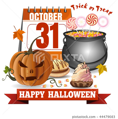 Halloween calendar, jack o lantern and candies - Stock Illustration ...