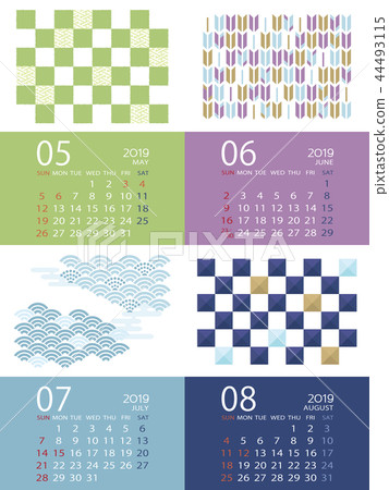 2019 May-August Japanese Pattern Calendar For... - Stock Illustration ...