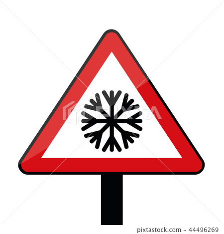 triangle road sign with snowflake for cold... - Stock Illustration ...