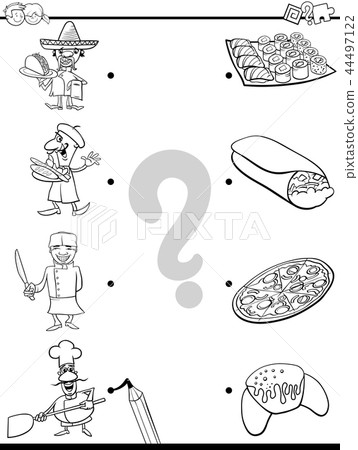 match chefs and food educational game color book - Stock Illustration ...