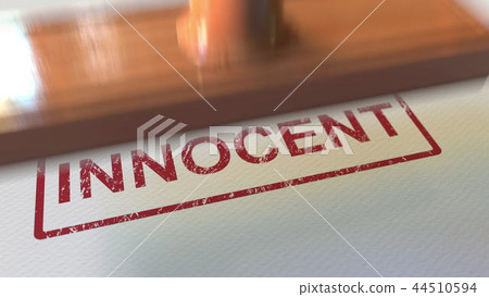 Putting INNOCENT rubber stamp on the paper. 3D... - Stock Illustration ...