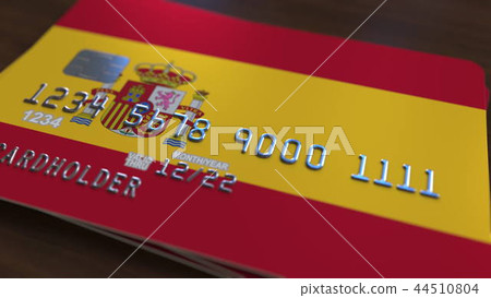 Plastic bank card featuring flag of Spain.... - Stock Illustration ...