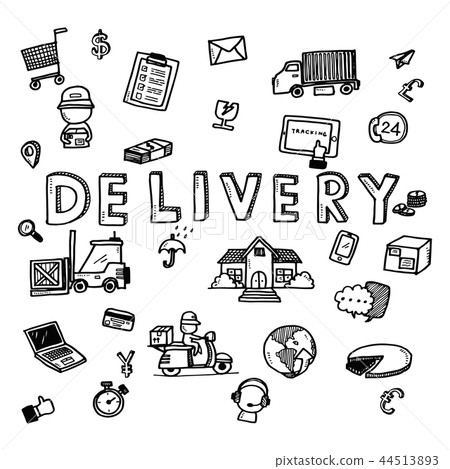 Hand draw delivery business doodles icon set - Stock Illustration ...