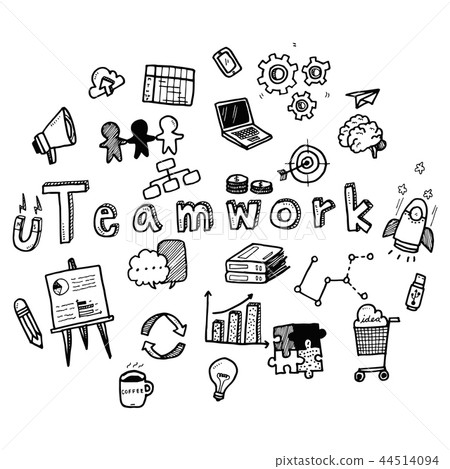 Hand draw teamwork doodles icons set - Stock Illustration [44514094 ...