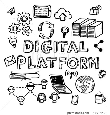 Hand draw business doodles digital platform icons - Stock Illustration ...