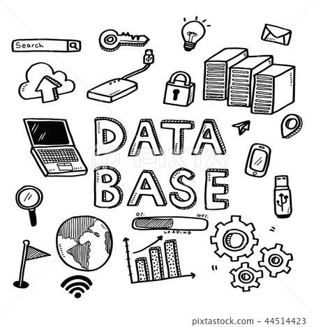 Hand draw business doodles database icons set - Stock Illustration ...