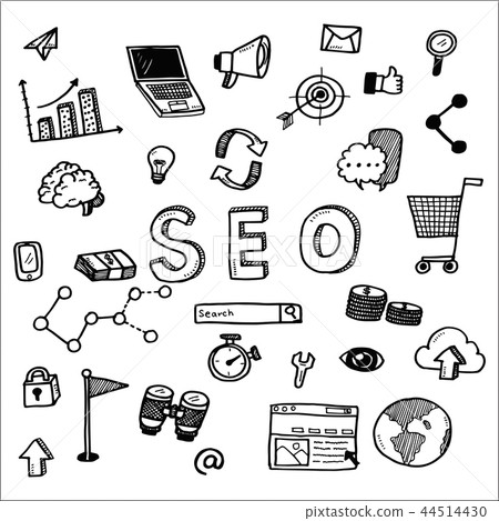 Hand draw business SEO doodles icon set - Stock Illustration [44514430 ...