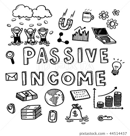 Hand draw business doodles passive income icon set - Stock Illustration ...