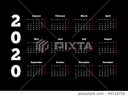 Calendar on 2020 year, A4 sheet on dark background - Stock Illustration ...