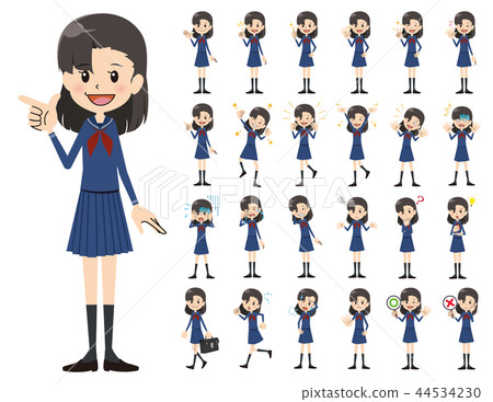 Female student expression / gesture set - Stock Illustration [44534230 ...
