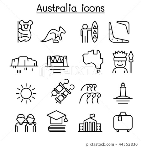 Australia icon set in thin line style - Stock Illustration [44552830 ...
