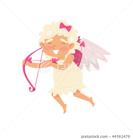 Cheerful cupid in flying action. Angel of love... - Stock Illustration ...