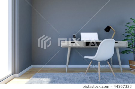 Living room interior with working desk and laptop - Stock Illustration ...