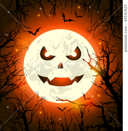 Halloween card with scary face on the Moon - Stock Illustration ...