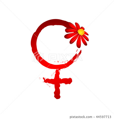 red female symbol with red flower on white... - Stock Illustration ...