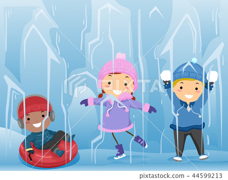 Stickman Kids Play Inside Ice Illustration - Stock Illustration ...