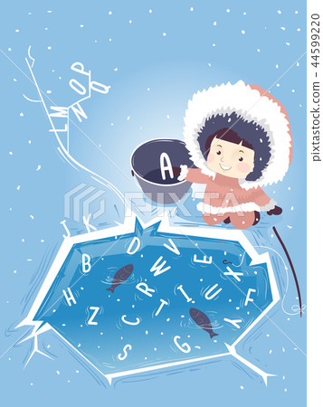 Kid Girl Ice Age Letters Pond Illustration - Stock Illustration ...