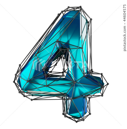 Low poly style number 4. Blue color isolated on... - Stock Illustration ...