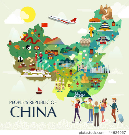 Map Of China Attractions Vector And Illustration. - Stock Illustration ...