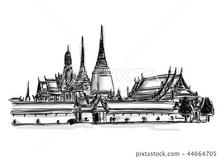 Doodle sketch of Grand Palace and Wat Phra Kaew - Stock Illustration ...