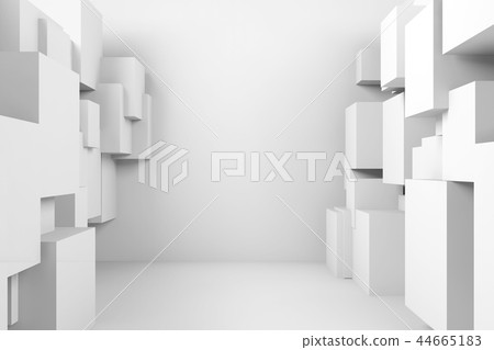 Room with random cubes structures. 3d - Stock Illustration [44665183 ...