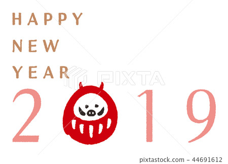 New Year's card 纥 Cute Ino Daruma side - Stock Illustration [44691612 ...
