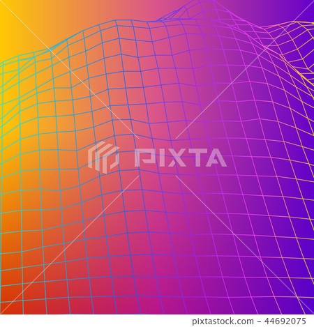 Colorful wireframe grid of 80s styled retro... - Stock Illustration ...
