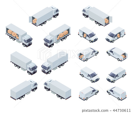 Loaded Cargo Vehicles Isometric Vector Icons Set - Stock Illustration ...