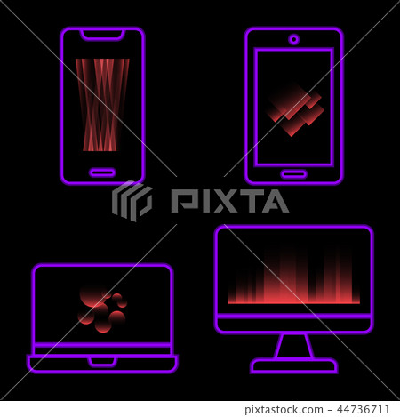 Violet neon technology icons on black background - Stock Illustration ...