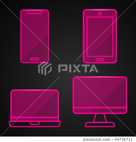 Pink neon technology icons on black background - Stock Illustration ...