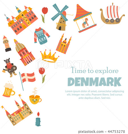 Banner with danish symbols, famous places - Stock Illustration ...