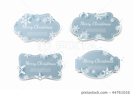 Set of paper tags with blue christmas background. - Stock Illustration ...
