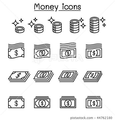 Money ,Coin, Cash, Currency , Bank note icon set - Stock Illustration ...