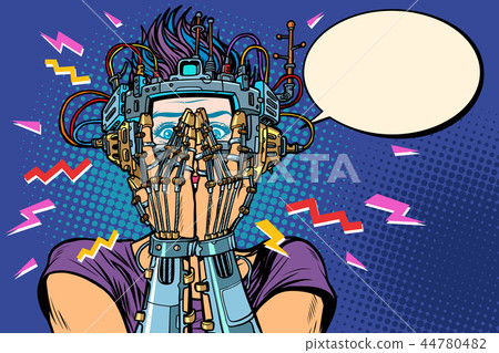 surprised cyborg woman in VR glasses - Stock Illustration [44780482 ...
