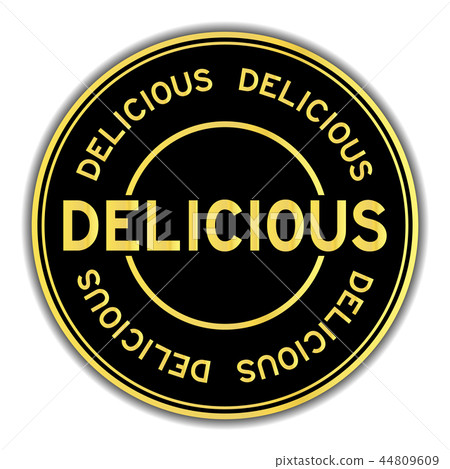 Black and gold color sticker in word delicious - Stock Illustration ...