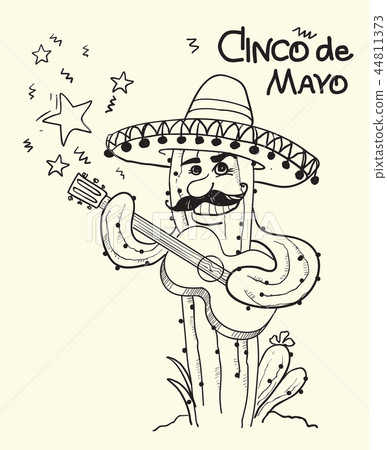 Cinco de mayo Cactus playing the guitar. - Stock Illustration [44811373 ...