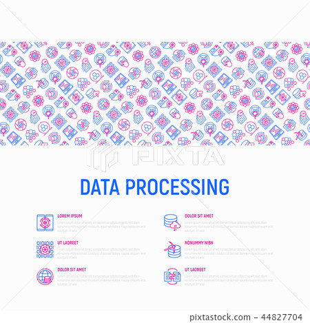 Data processing concept with thin line icons - Stock Illustration ...