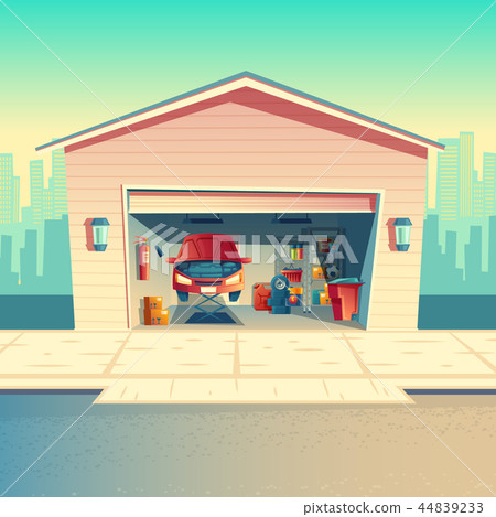 cartoon mechanic workshop with car, garage-插圖素材 [44839233] - PIXTA圖庫