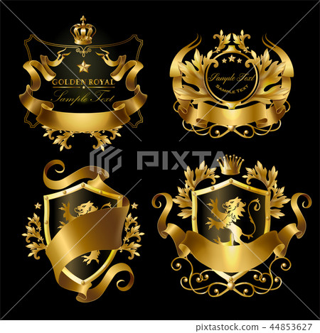 golden royal stickers with crowns, shields,... - Stock Illustration ...